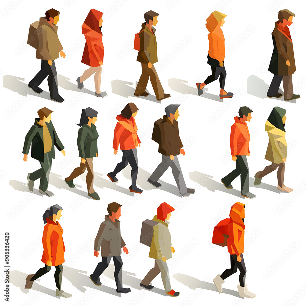 axonometric people, set, cad isolated on white background, isometry ...