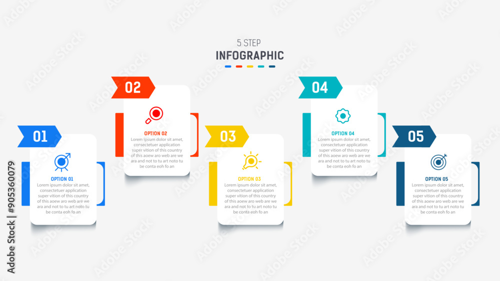 Five Step Infographic design element template for presentation. info ...
