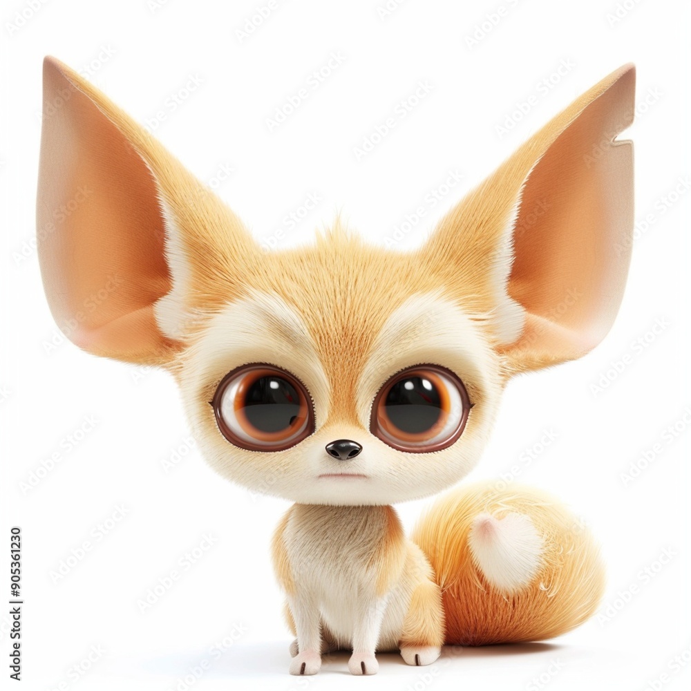 Cartoon fennec fox cute animal character isolated white Stock ...