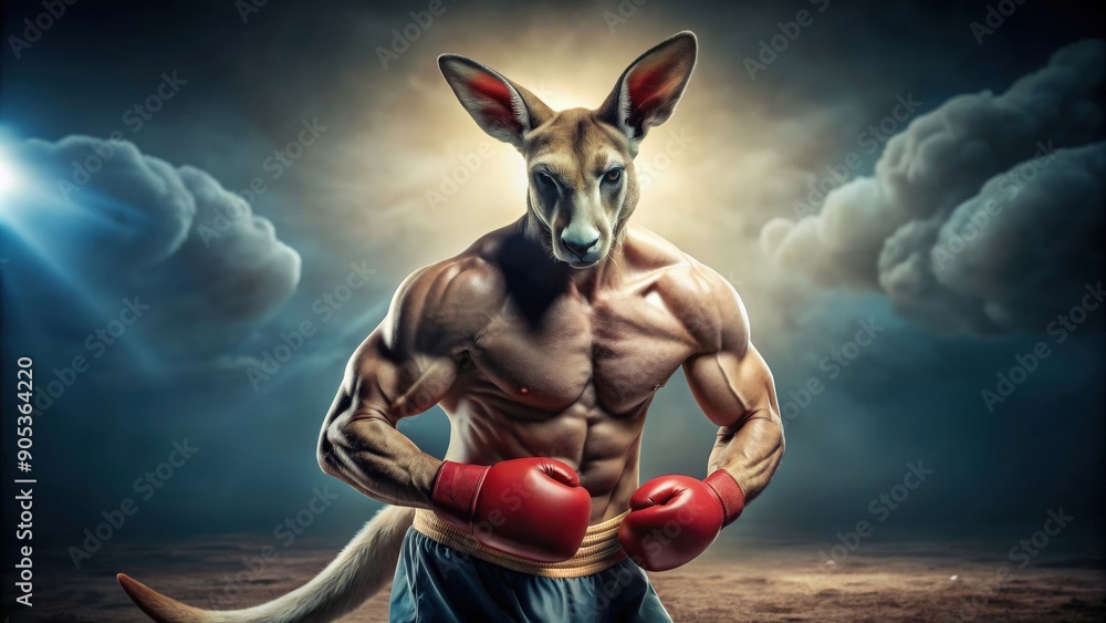 Muscular kangaroo portraying a tough boxing fighter, boxing, athlete ...