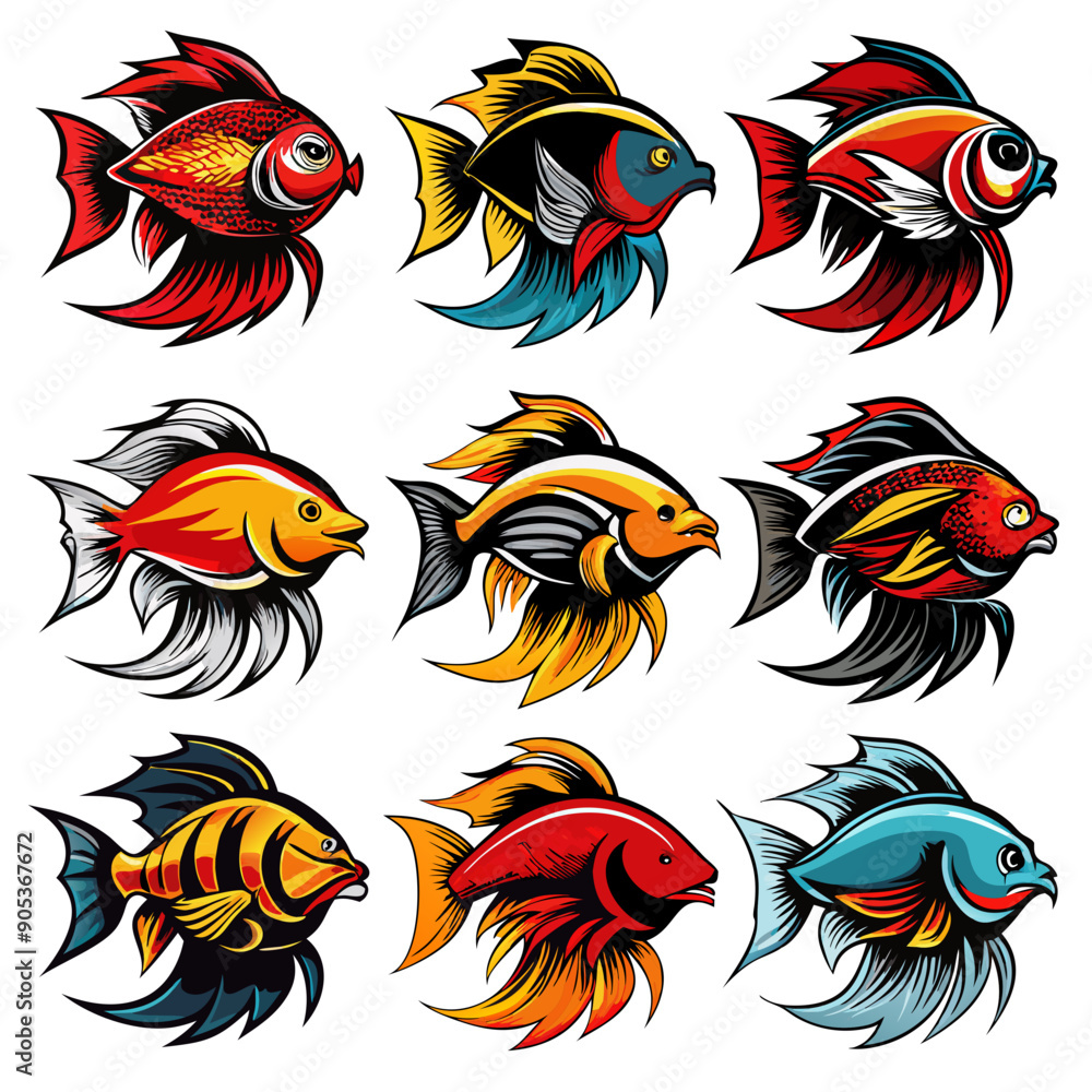 Set of Fish and Birds: Diverse Collection of Aquatic and Avian ...