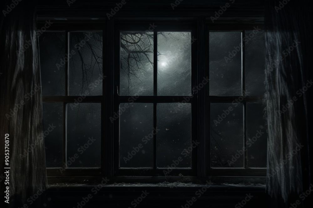 Moonlit Window with Billowing Curtains in a Dark Room Stock Photo | Adobe Stock