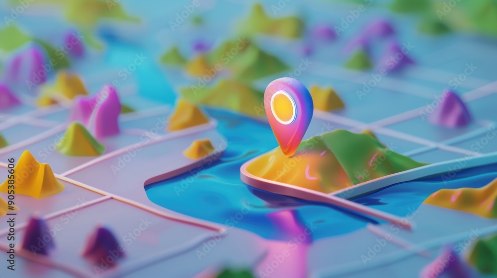 3D navigation icon depicting a route on a digital map, symbolizing ...