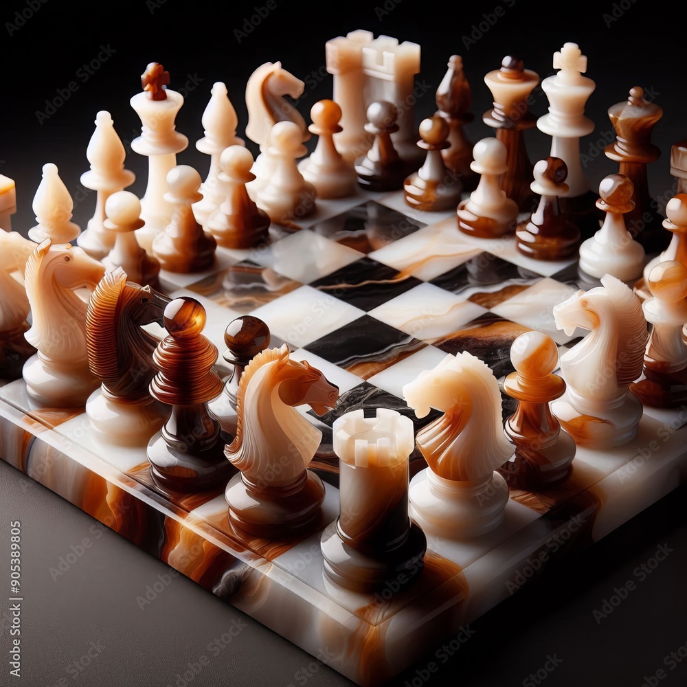 Onyx Chess Set a chess set made of onyx pieces representing stra Stock ...
