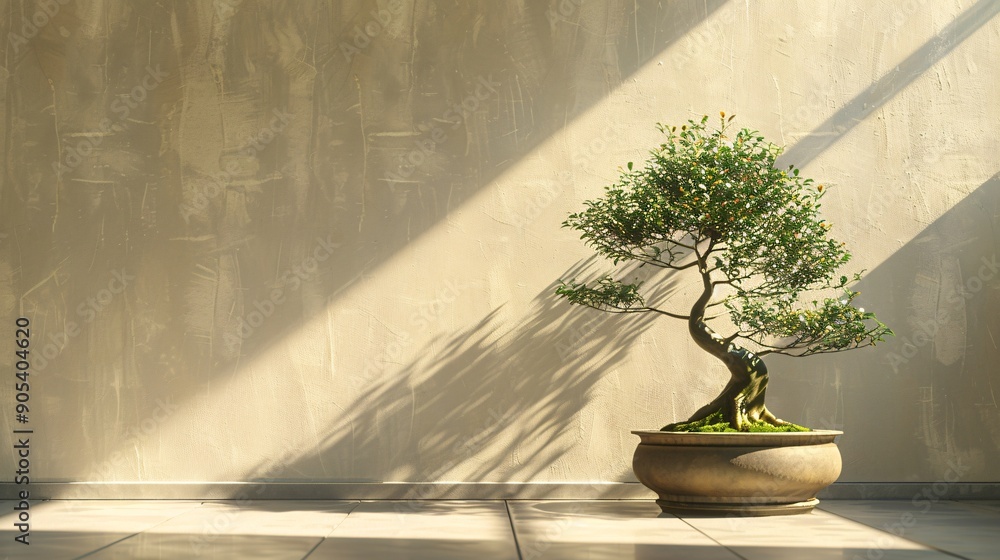 A bonsai tree in a minimalist indoor setting with its intricate ...