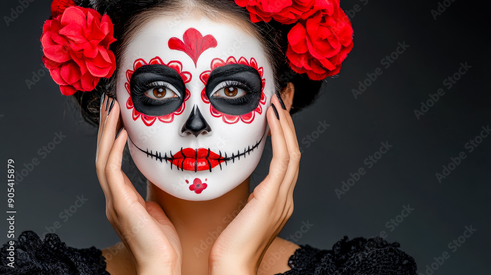 Striking Female Portrait of Dia de los Muertos La Catrina with Elegant ...