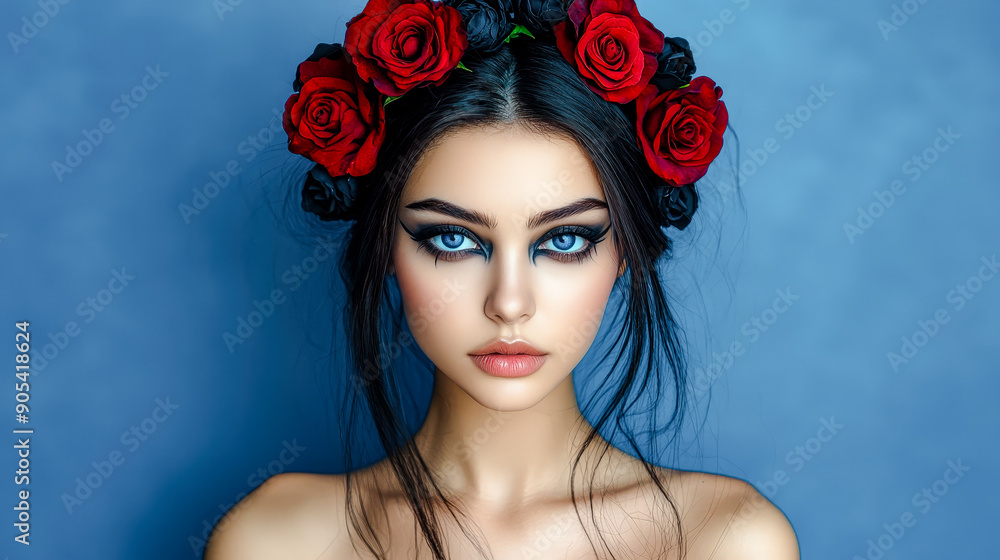 Striking Female Portrait of Dia de los Muertos La Catrina with Elegant ...