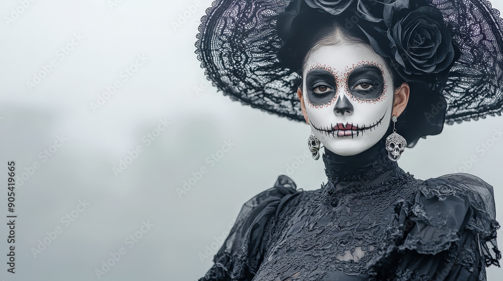 Striking Female Portrait of Dia de los Muertos La Catrina with Elegant ...