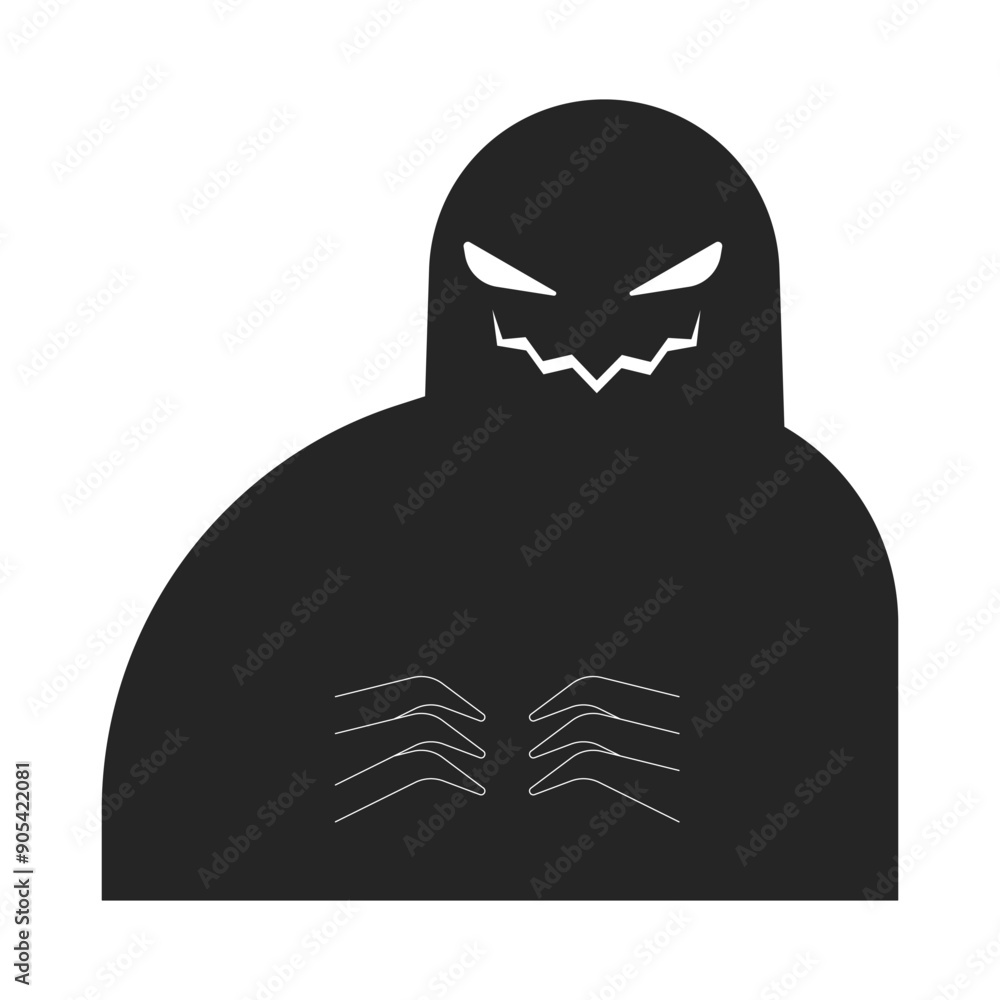 Silhouette monster evil smiling black and white 2D line cartoon ...