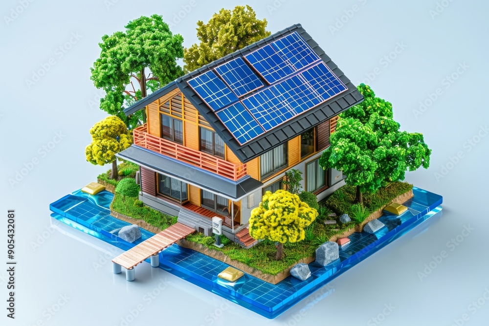 Miniature eco-friendly home wrapped in a biodegradable plastic bag, a ...