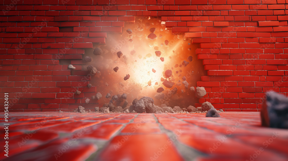 Exploding out hole in red brick wall isolation, Illustration Stock ...
