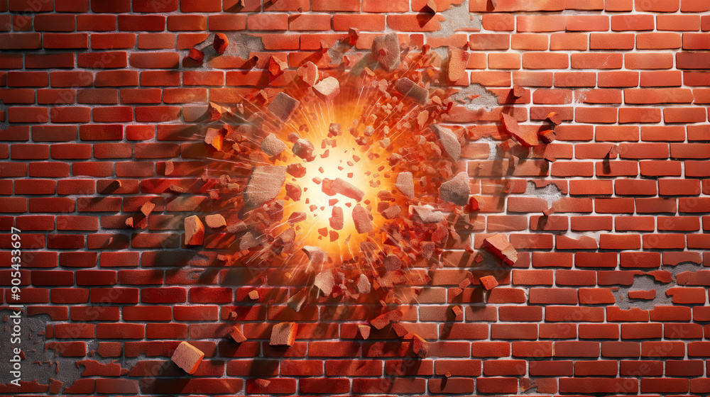 Exploding out hole in red brick wall isolation, Illustration Stock ...