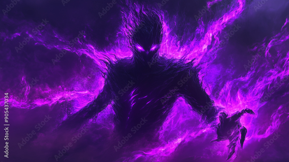 fantasy creepy horrific dark monster with glowing purple eyes and ...