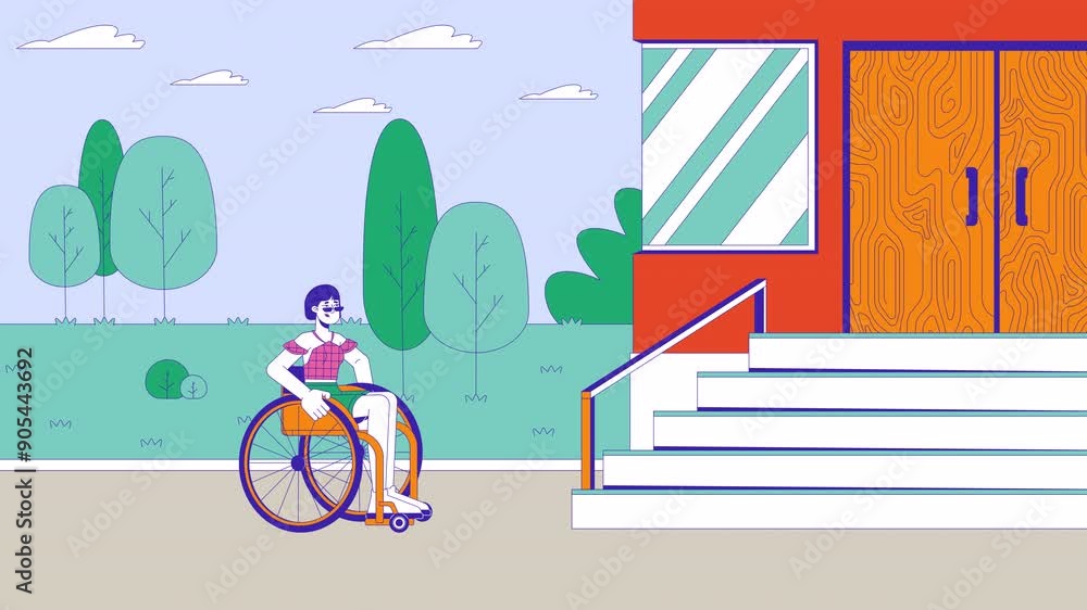 Inaccessible city for wheelchair user cartoon animation. Public ...