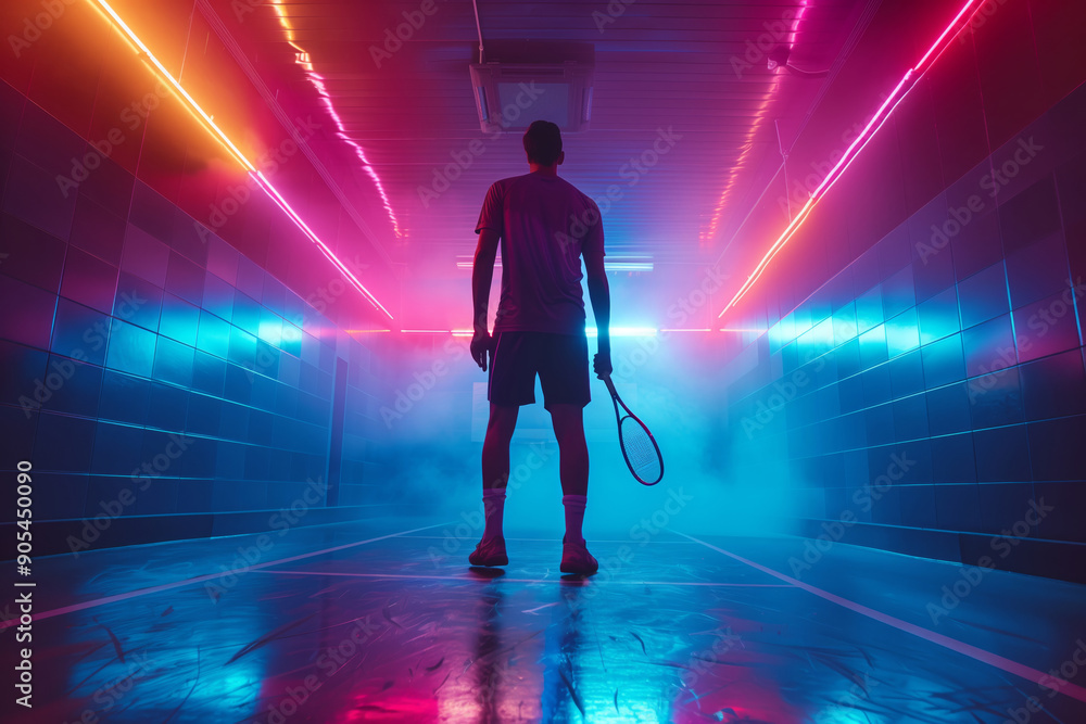 Dynamic Squash Play: Showcases Skill and Style in Neon Court Stock ...