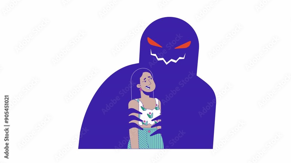 Manipulator behavior line 2D animation. Abuse victim young adult indian ...