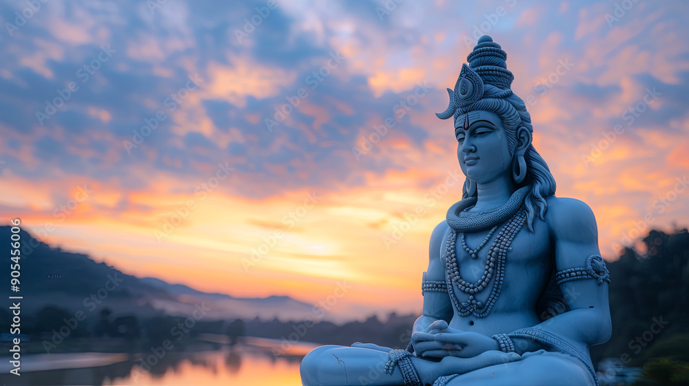 Lord Shiva statue with a beautiful sunrise background Hindu god Shiva ...