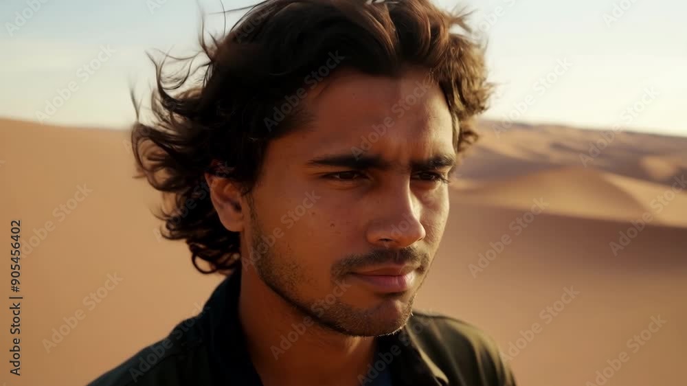 A young man with a determined look in his eye his curly hair wild and ...