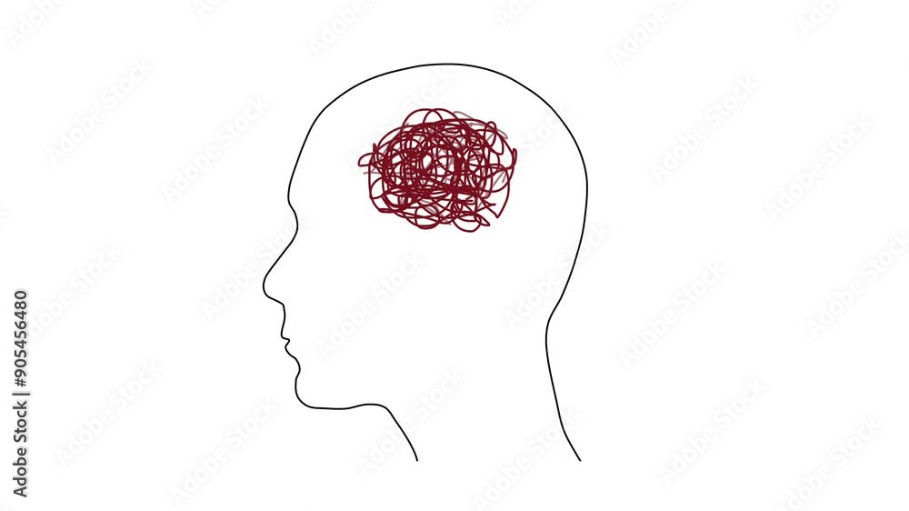 Mental health themed animation. Outline of the side profile of a head ...