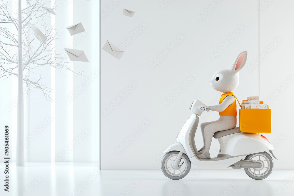 rabbit postman, 3d picture with a hare in the form of a postman riding ...