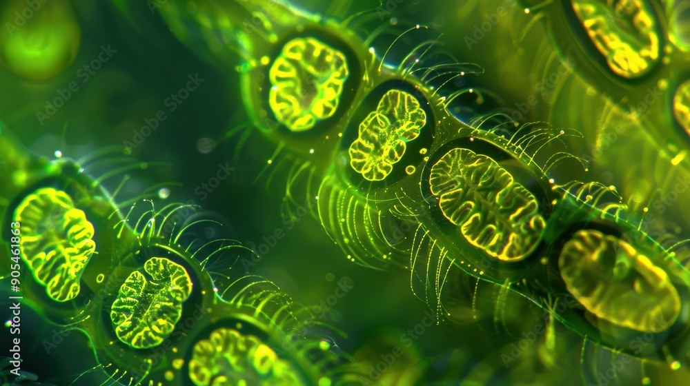 Generate a high-resolution image of chloroplasts under a microscope ...