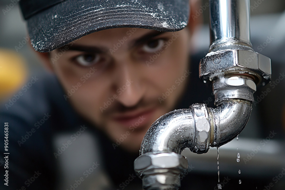 Photograph of a Plumber Fixing Pipes: An experienced plumber repairing ...