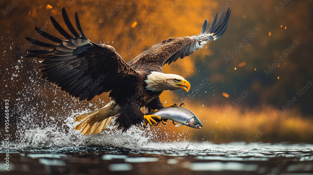 Stunning photograph of an eagle in mid-flight seizing a fish from the ...
