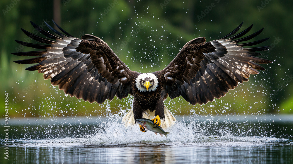 Stunning photograph of an eagle in mid-flight seizing a fish from the ...