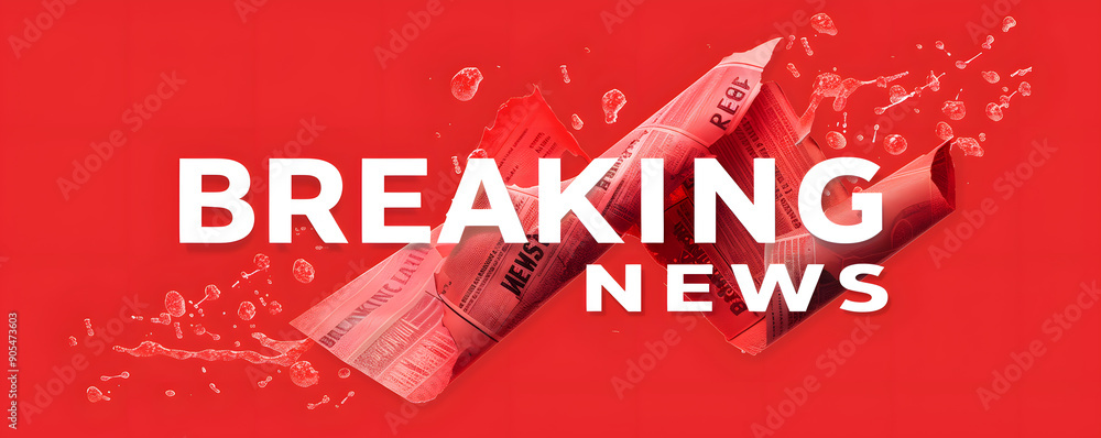 Breaking news. Red sign with white letters for breaking news. TV style ...