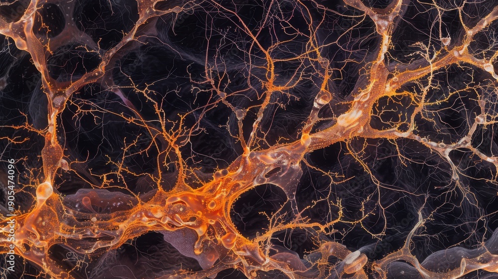 High-magnification image of brain tissue, showing the detailed ...