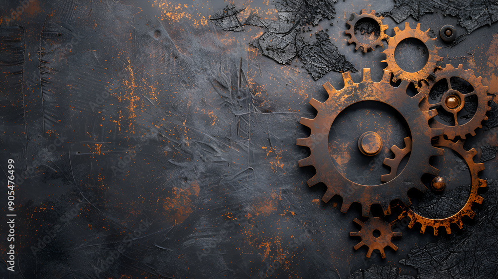 Rustic Industrial Gears on a Textured Dark Background Evoking a Sense ...