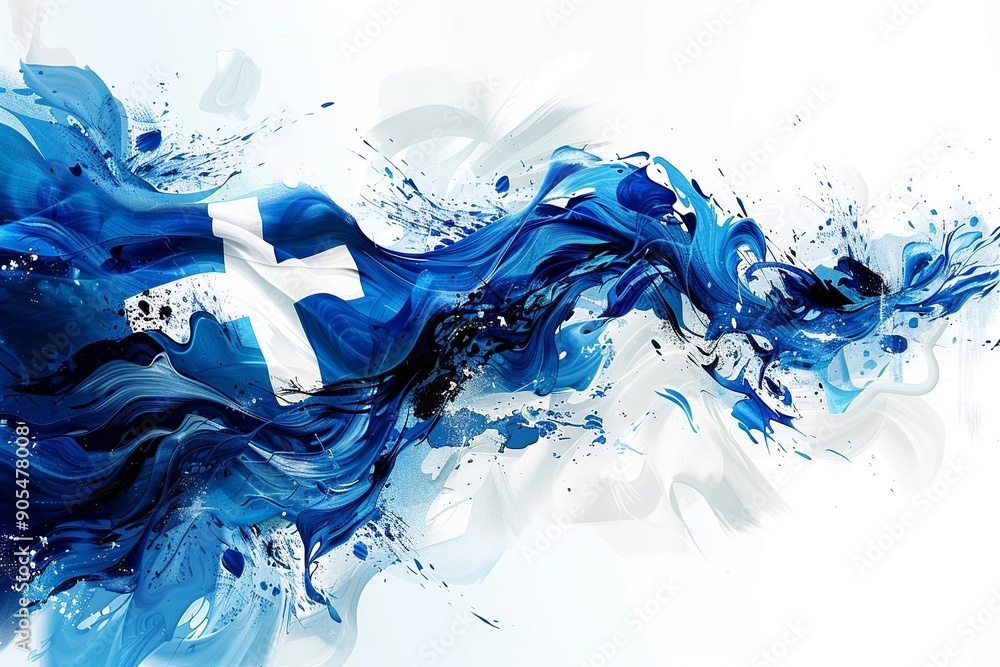 This stylized illustration of the Finland flag features bold and ...