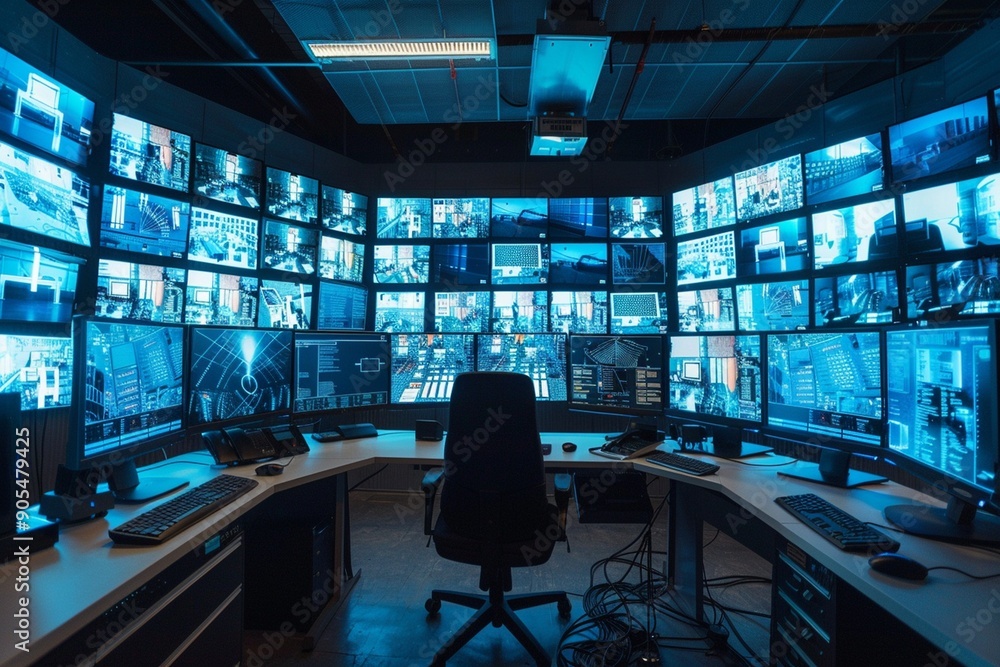 Industry 4.0 Modern Factory%3A Security Control Room with Multipoke ...
