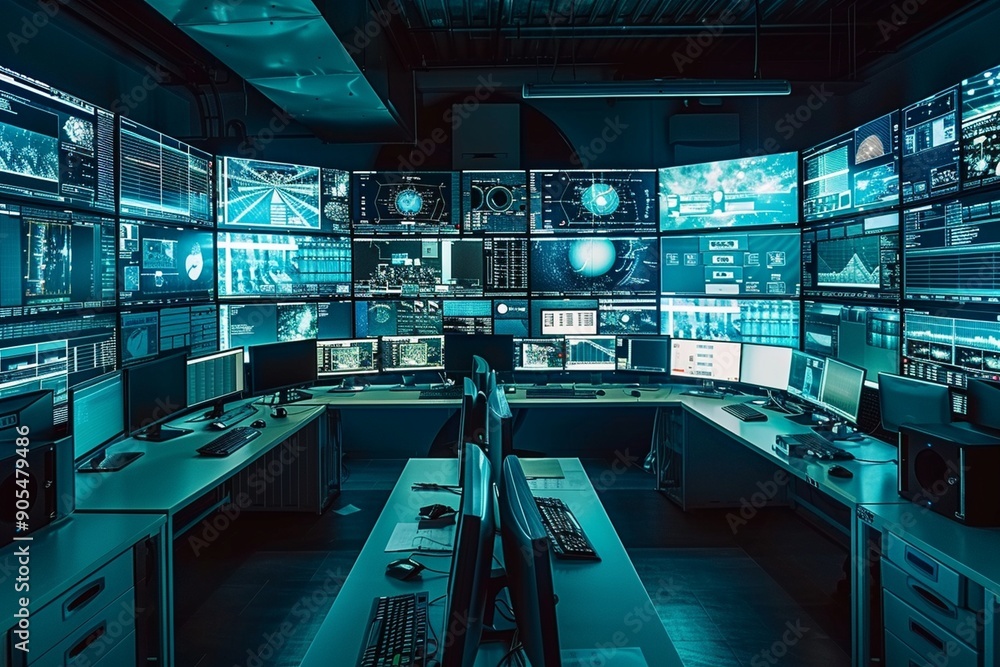 Industry 4.0 Modern Factory%3A Security Control Room with Multipoke ...