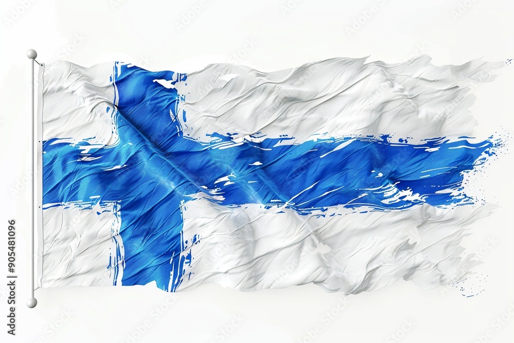 This stylized illustration of the Finland flag features bold and ...