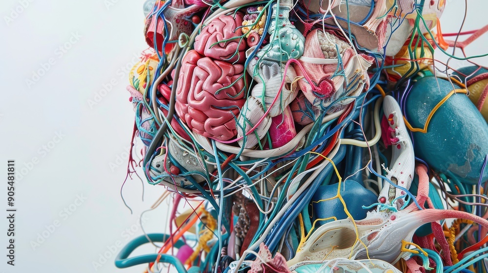 An abstract representation of human anatomy with detailed illustrations ...
