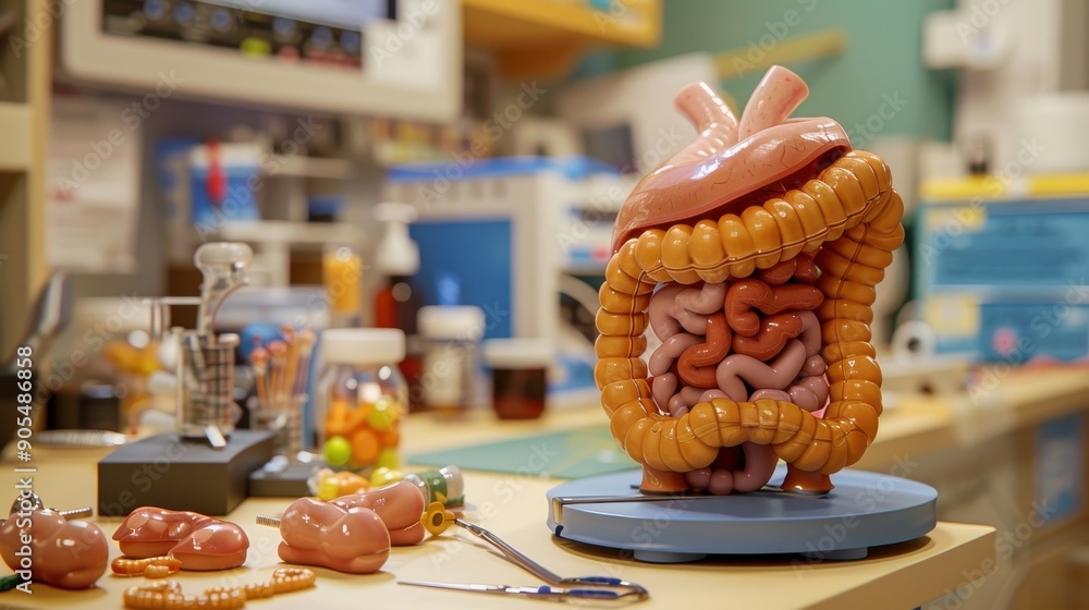 A gastroenterologist's office with detailed anatomical models of the ...