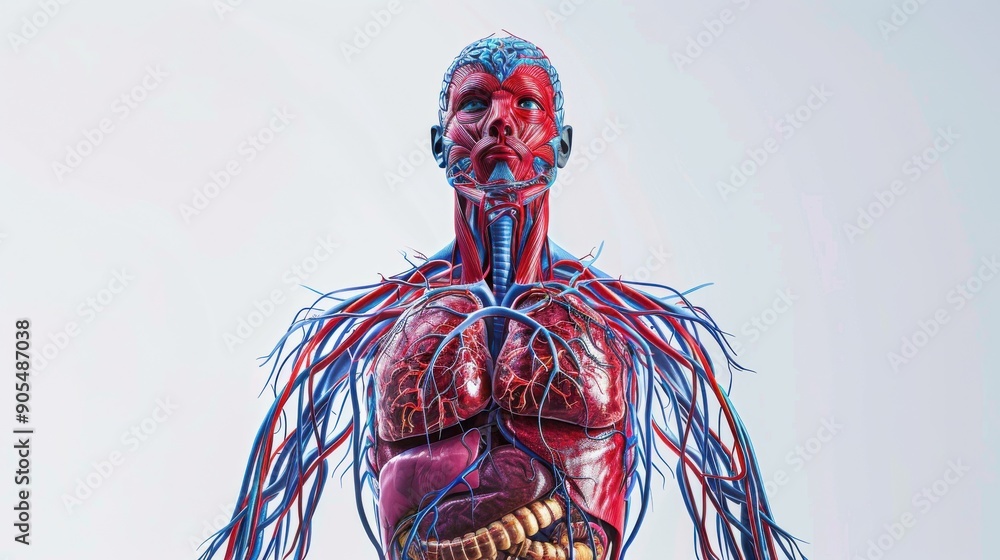 A detailed illustration of the circulatory system's blood vessels ...