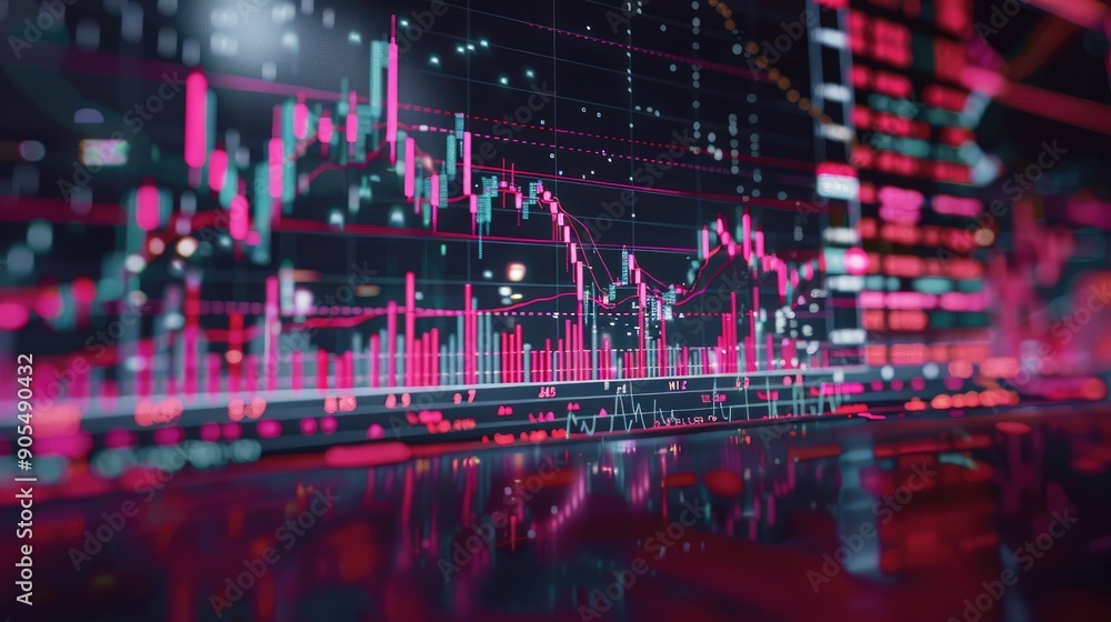 A financial chart with detailed stock graphs, depicting various trends ...