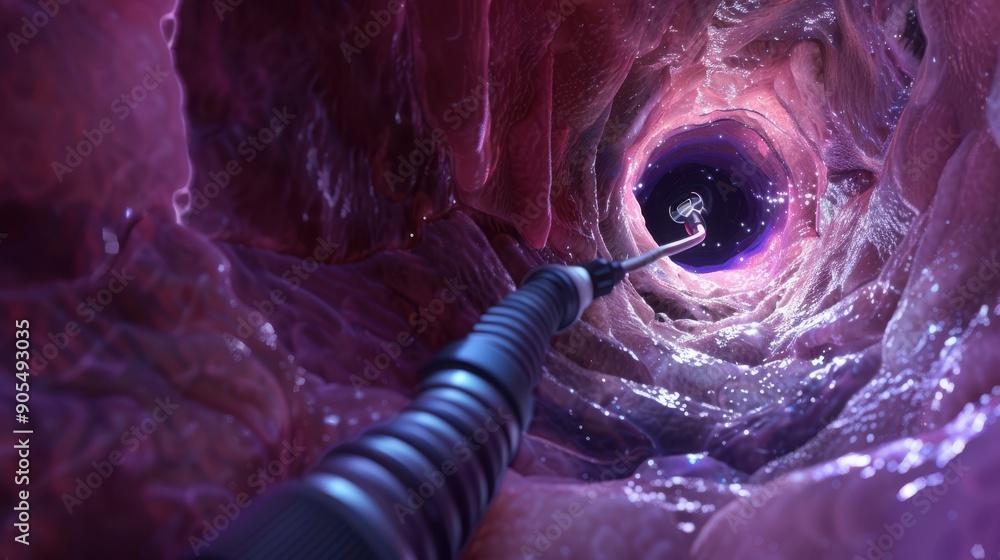 A detailed endoscopy image capturing the interior of the esophagus ...