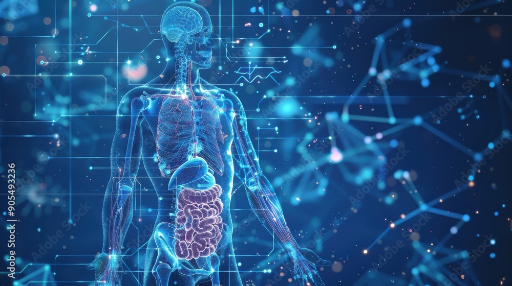 A detailed schematic of the human body highlighting the endocrine ...