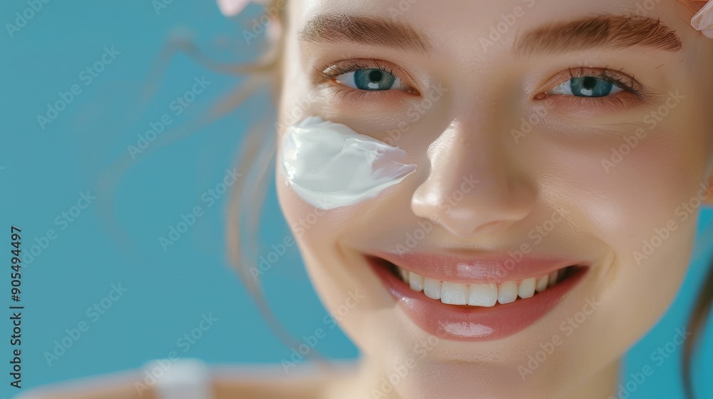 Beautiful woman smile use cream for good skin. face of a healthy woman ...