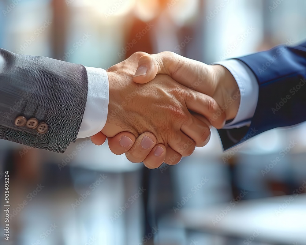 Business partners shaking hands in a modern office, successful ...