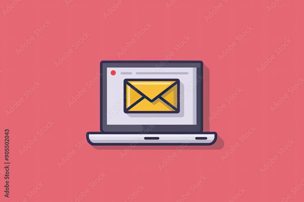 laptop with a white screen and yellow envelope on it, in a flat design ...