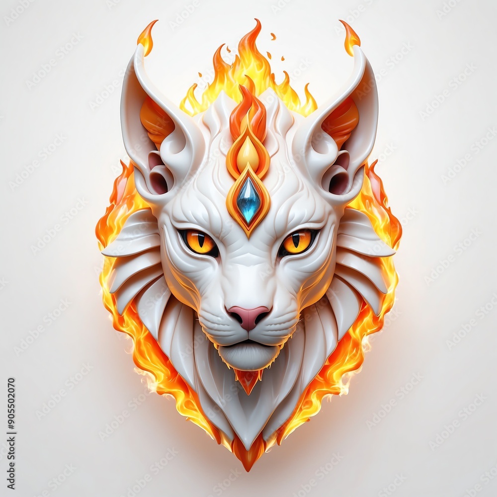 burning flame fire sphinx head 3d art logo in plain white background ...