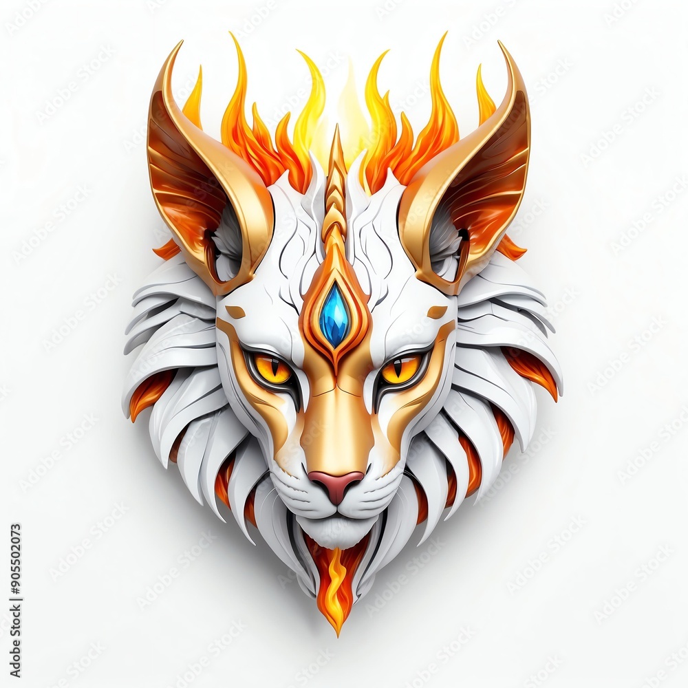 burning flame fire sphinx head 3d art logo in plain white background ...