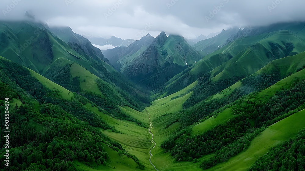 A photo of the beautiful green mountains in Dagestan. A large mountain ...