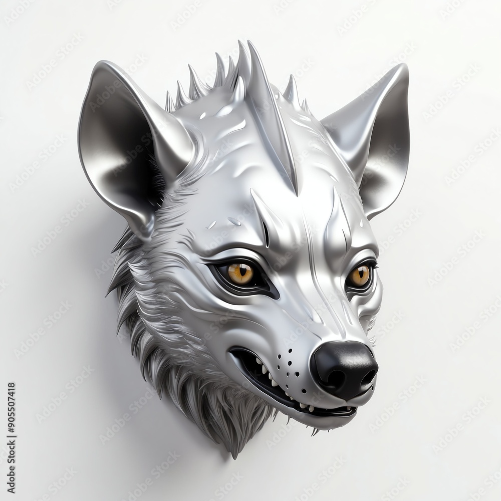 silver hyena head 3d art logo in plain white background 568 Stock ...