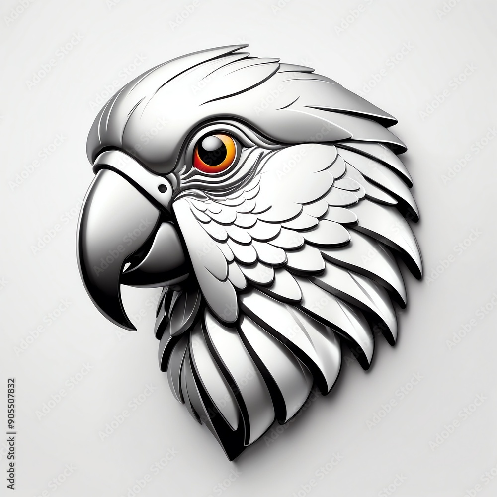 silver parrot head 3d art logo in plain white background 615 Stock ...