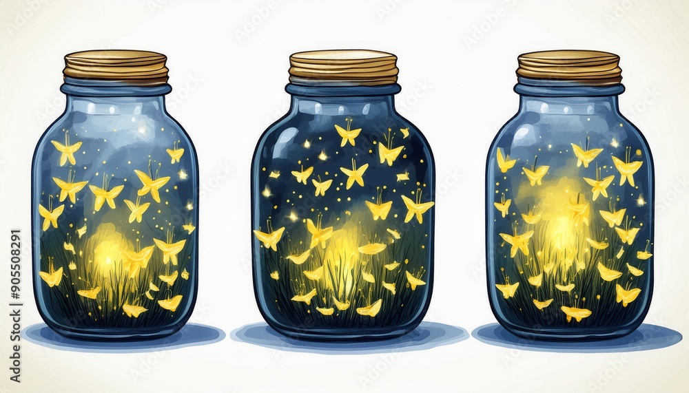 Jar of fireflies clipart, isolated vector illustration. Stock ...